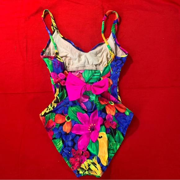 Vintage | Swim | Vintage 8s Tropical Fruit Floral Bow Accent One Piece ...